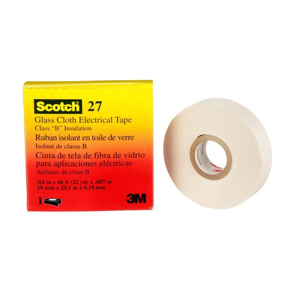 3M Glass Cloth Electrical Tape 27, 3/4 in x 66 ft, 50 Rolls/Case