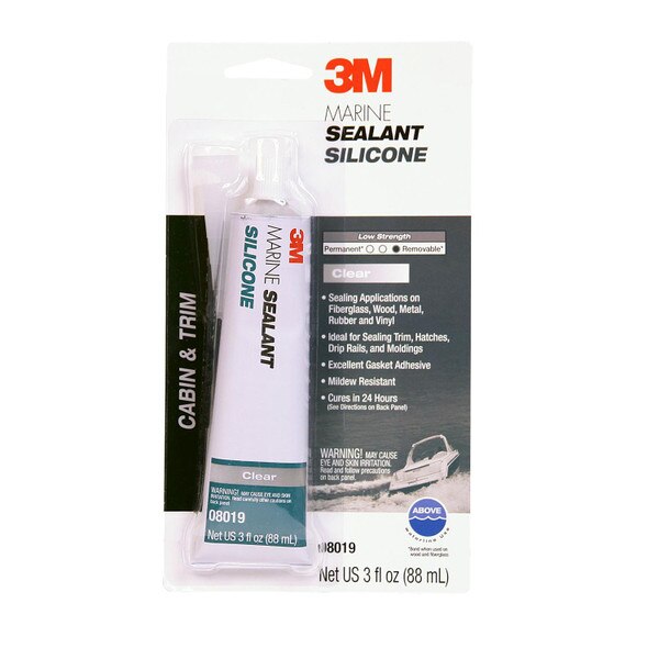 3M Marine Grade Silicone Sealant, Clear, 3 oz Tube, 6/Case