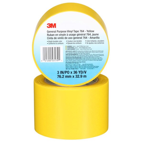 3M General Purpose Vinyl Tape 764, Yellow, 3 in x 36 yd, 5 mil, 12 Roll ...