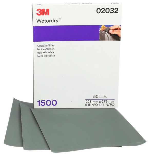 3M Wetordry Abrasive Sheet, 02032, 9 in x 11 in, 1500 grade, 50 sheets ...