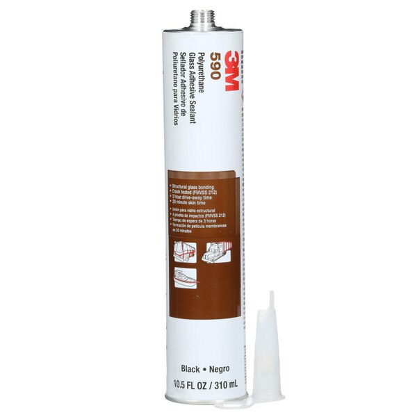 3M Polyurethane Glass Adhesive Sealant 590, Black, 310 mL Cartridge, 12/Case