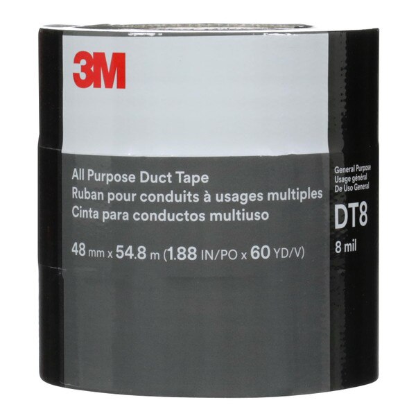 3M All Purpose Duct Tape DT8, Black, 48 mm x 54.8 m, 8 mil, (3 Roll ...