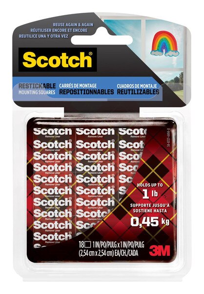 Scotch® Restickable Mounting Squares R100S-ESF, 1 in x 1 in (2.54 cm x ...